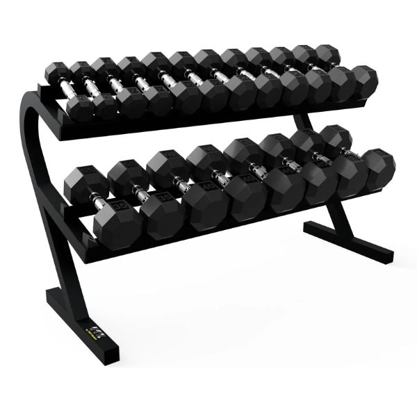 Troy VTX 5-50lb 8-sided Hex Rubber Dumbbells w/ Horizontal Rack ...