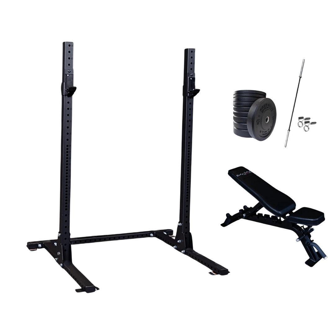 Squat Stand With Bench And Weights Starter Bundle — Select Fitness