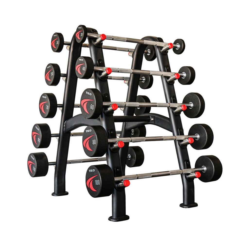 TKO Strength Urethane Barbell Set 20lb to 110lb with Rack — Select Fitness